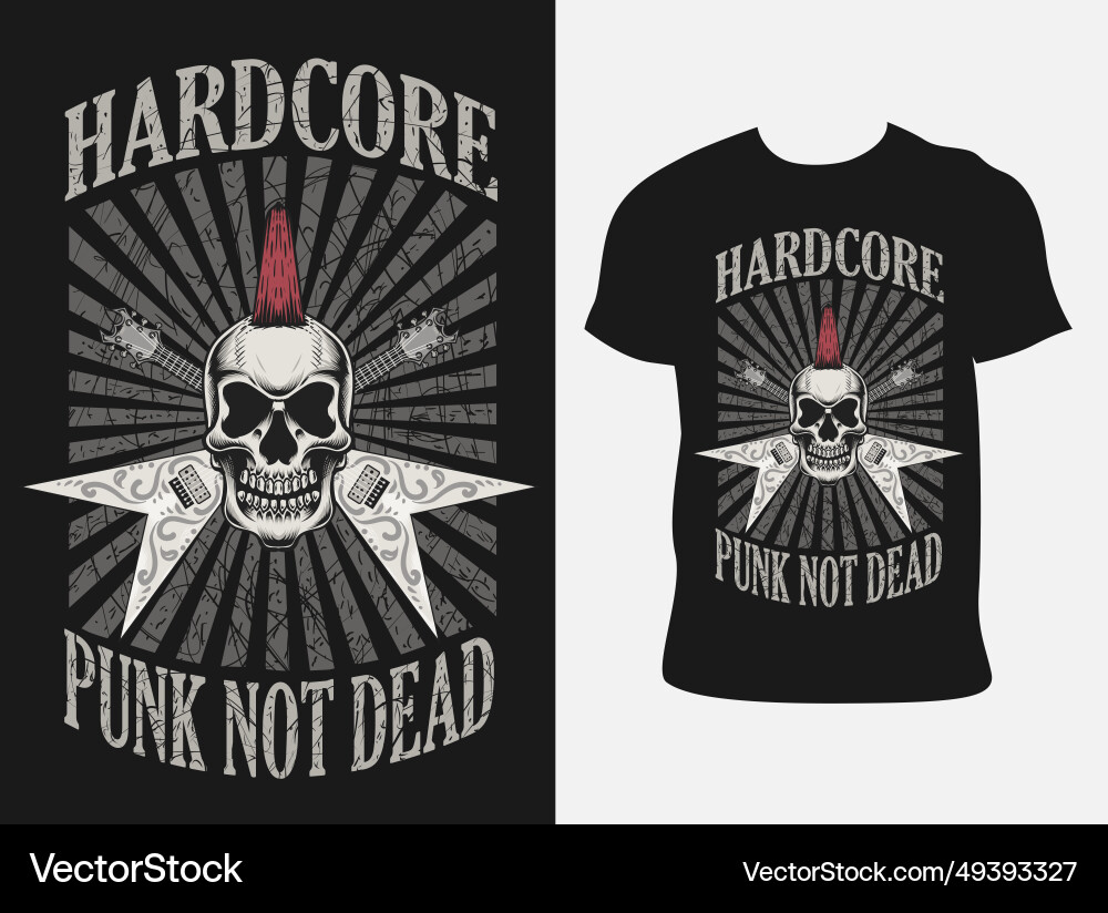 Hardcore punk skull with t shirt design Royalty Free Vector