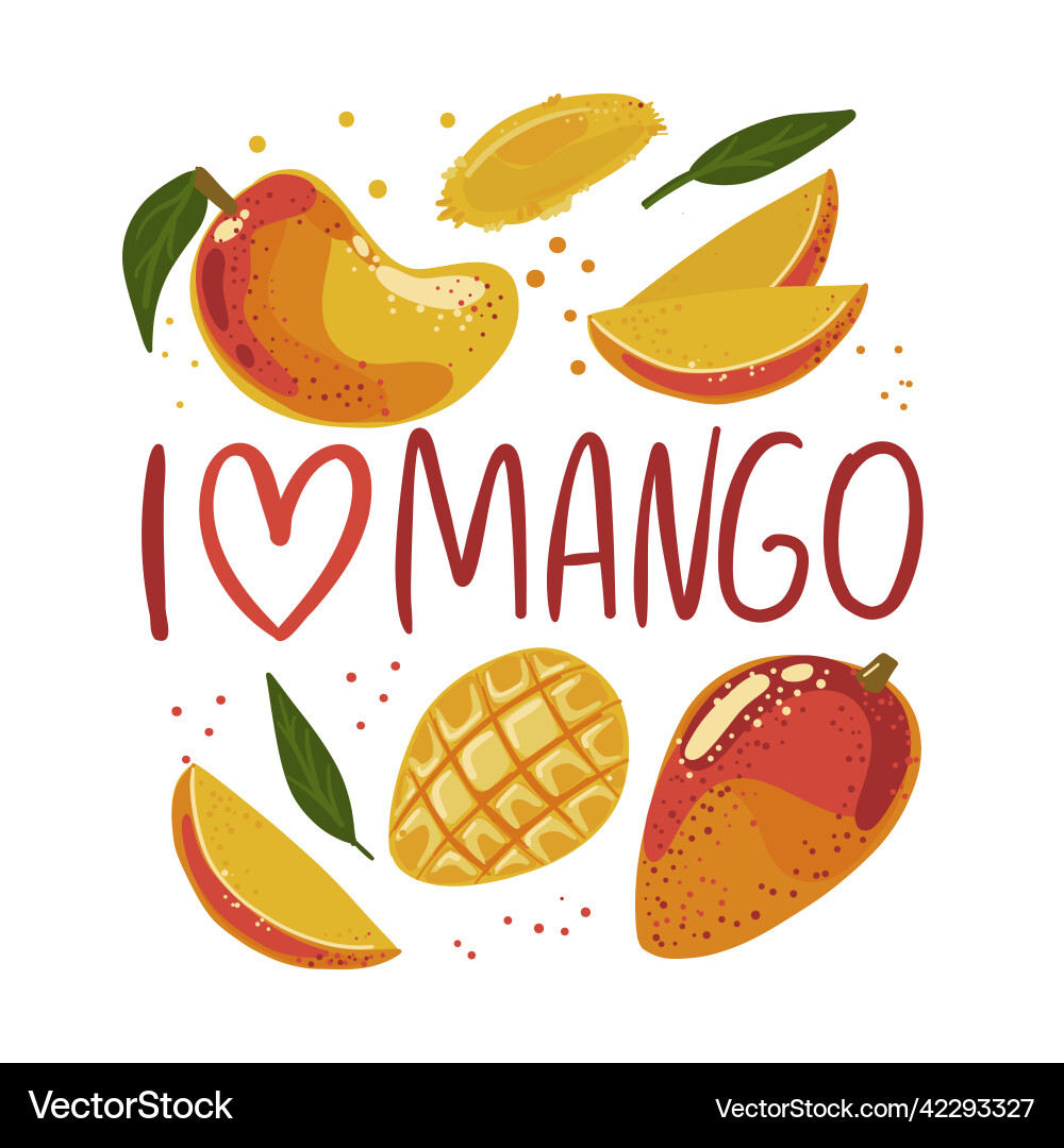 Inscription i love mango a collection Royalty Free Vector