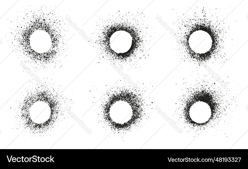 Rough texture circular frame set paint spray Vector Image