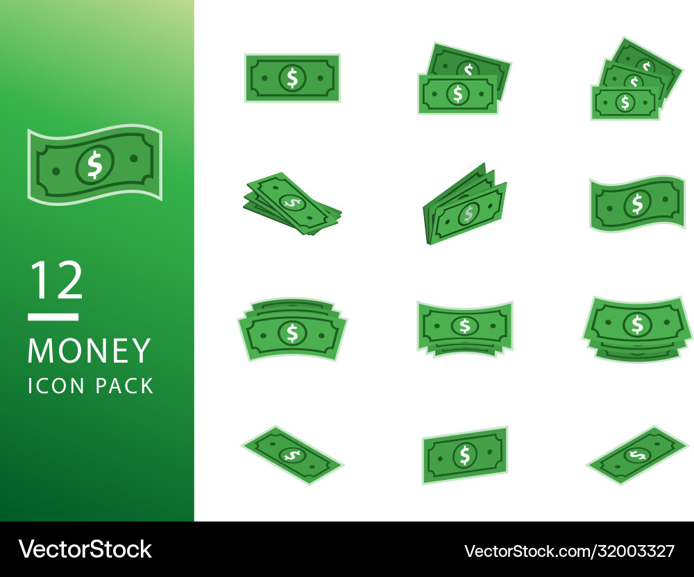 Set flat dollar sign green money icon Royalty Free Vector