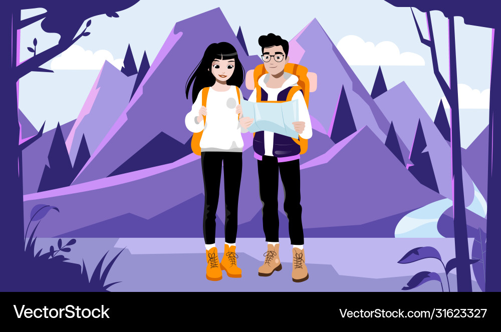 Weekend adventure hiking and camping concept Vector Image