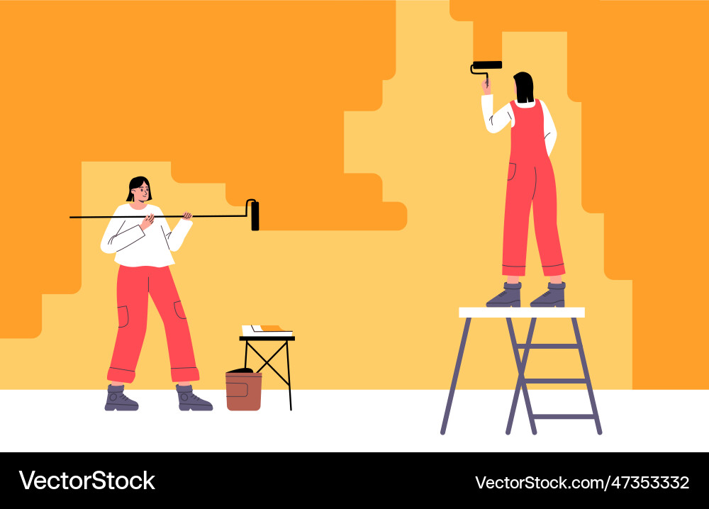 Cartoon painters paint wall professional Vector Image