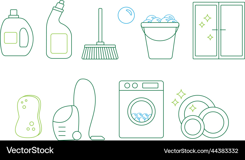 Cleaning line icons laundry window sponge Vector Image