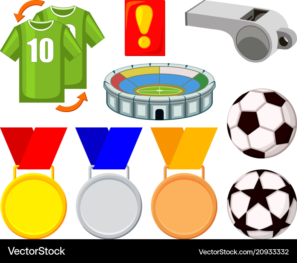 Colorful cartoon soccer 9 elements set Royalty Free Vector