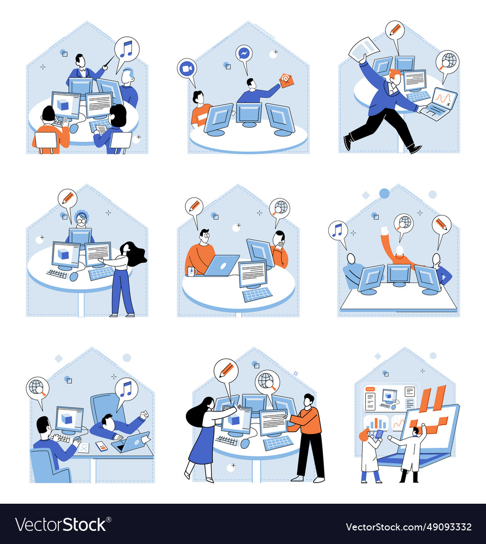 Computer lab corporations drive innovation Vector Image