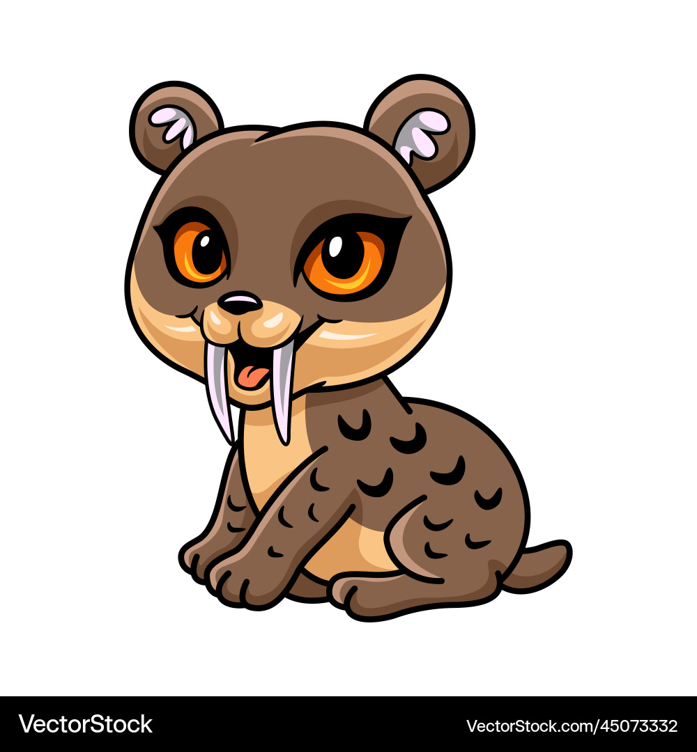 Cute little smilodon cartoon sitting Royalty Free Vector
