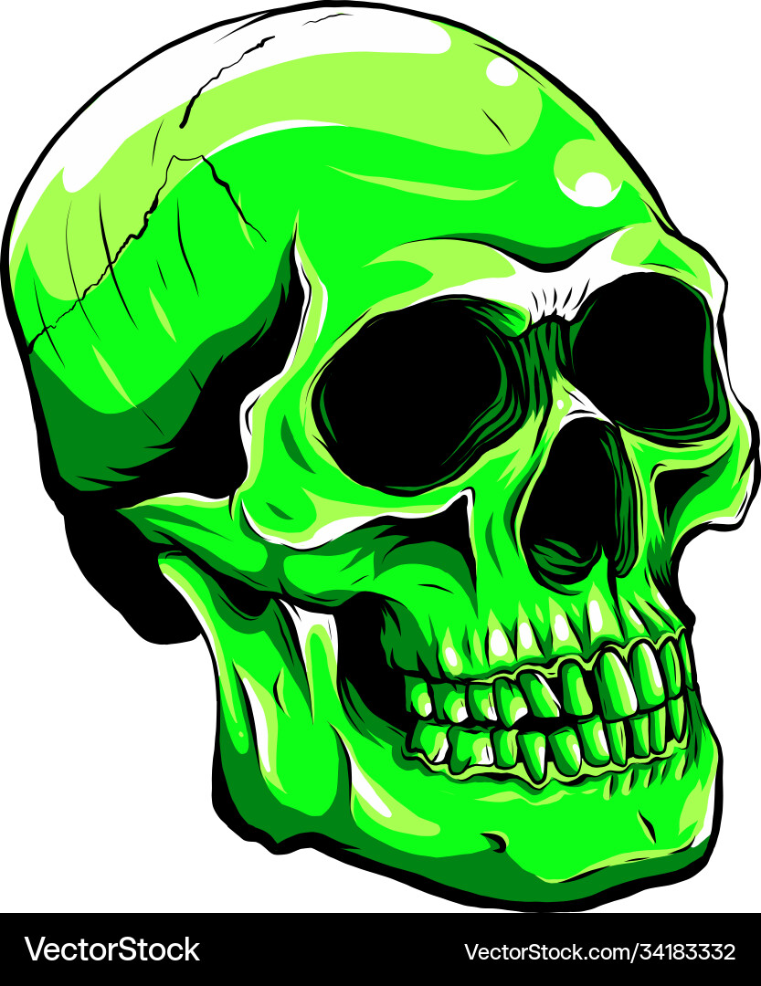 Green color skull head with Royalty Free Vector Image
