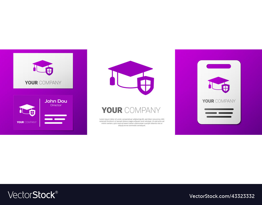 Logotype graduation cap with shield icon isolated Vector Image