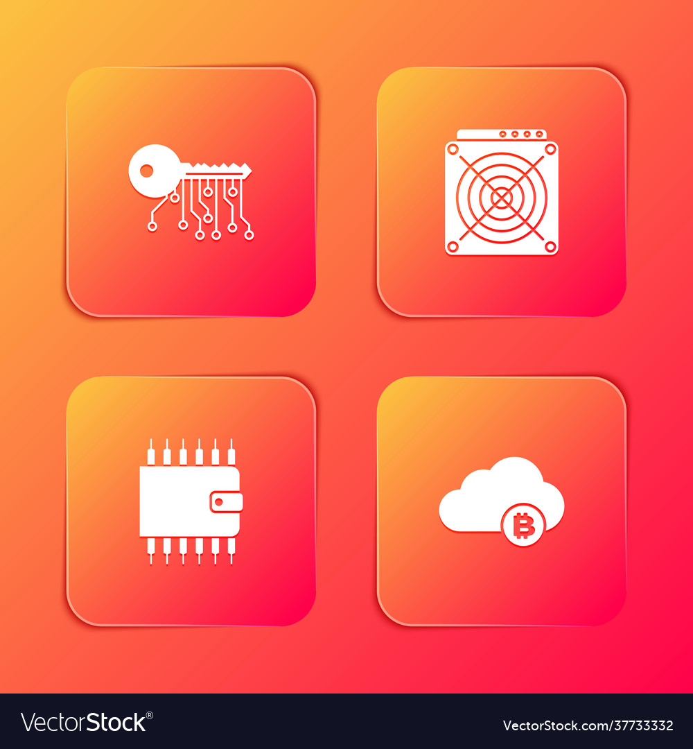 Set cryptocurrency key asic miner wallet Vector Image