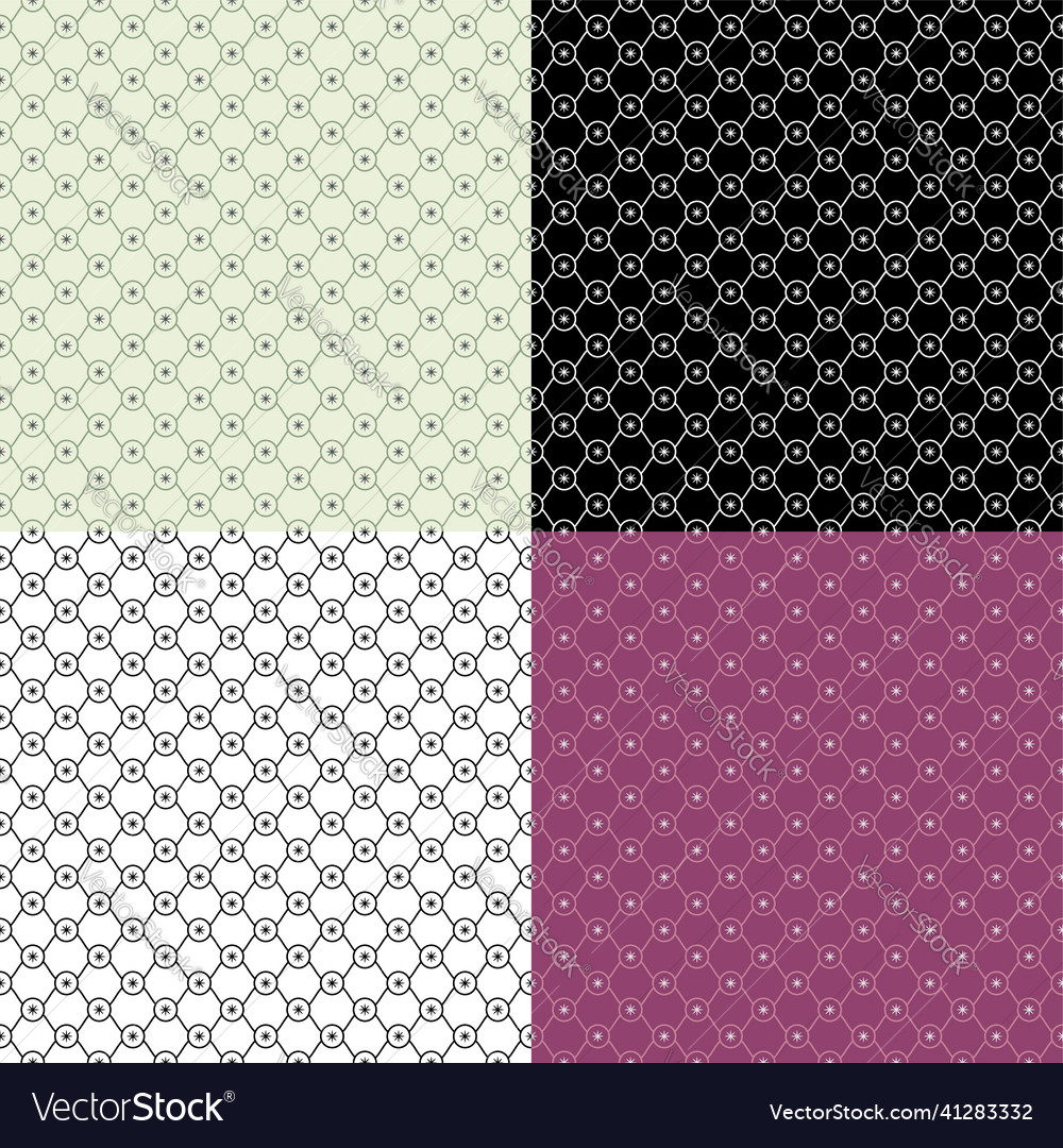 Set of geometric seamless patterns with grid Vector Image