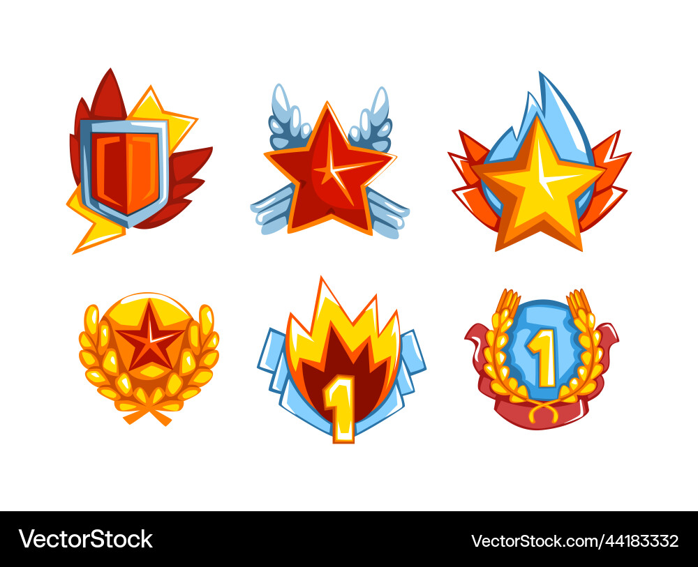 Trophy and awards set golden shield star Vector Image