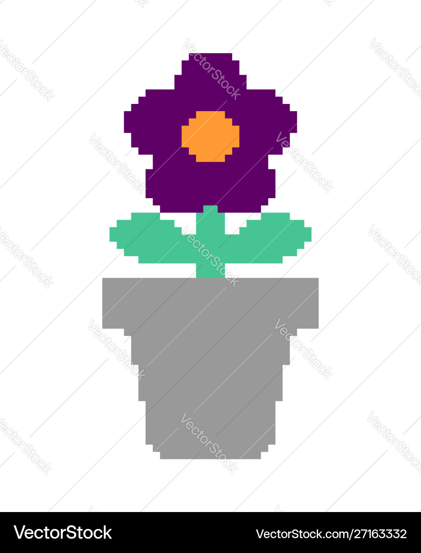 Violet in pot pixel art 8 bit flower Royalty Free Vector