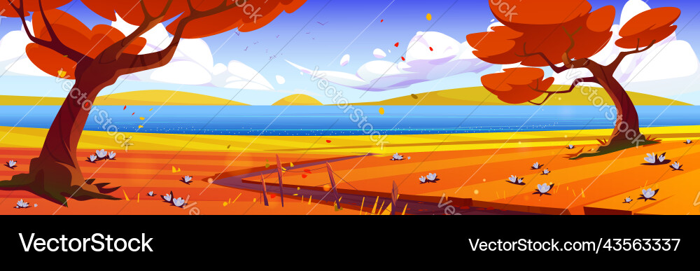 Autumn country scene with lake trees fields Vector Image