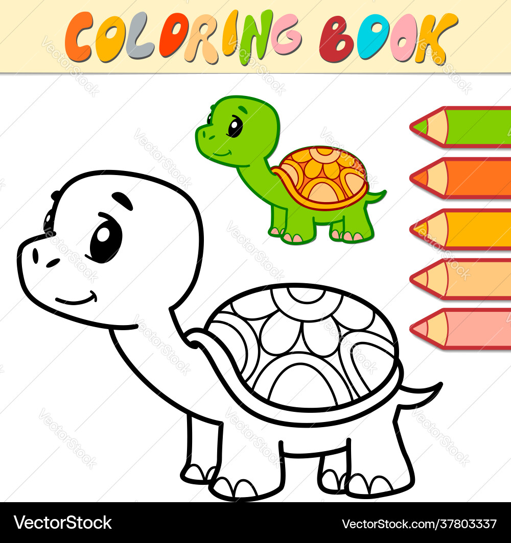 Coloring book or page for kids turtle black Vector Image