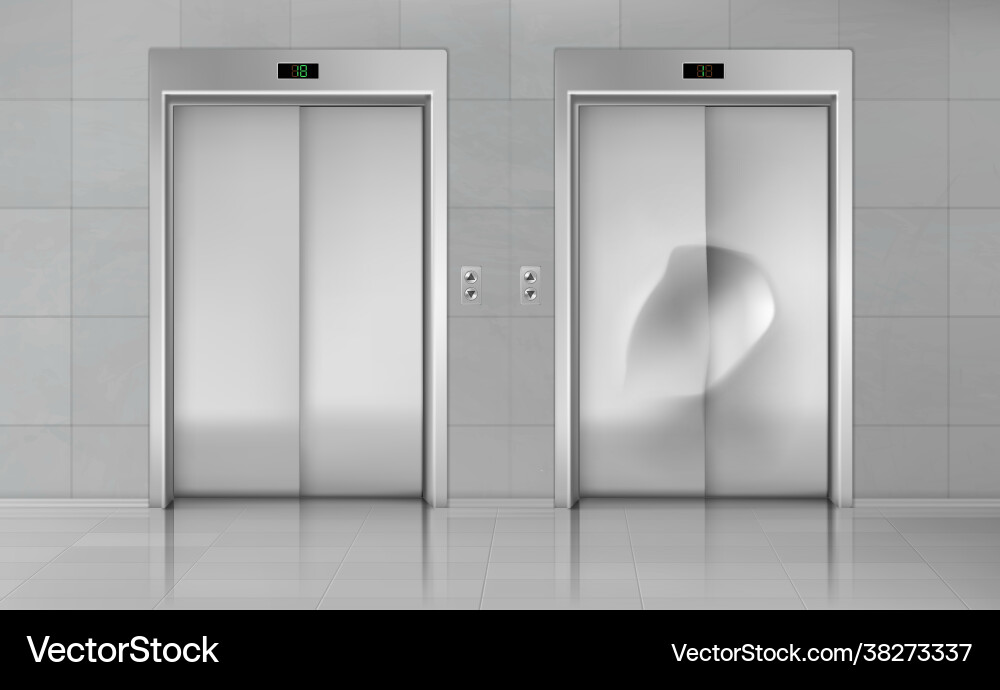 Elevator doors close lift new and damaged cabin Vector Image