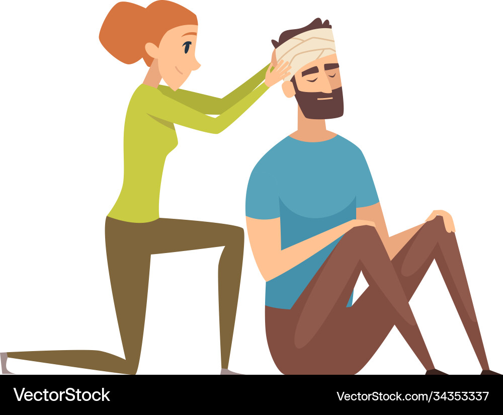 Head injury man with bandage needs help nursing Vector Image
