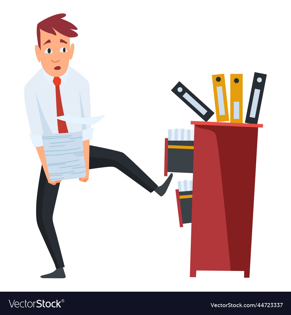 Office paperwork worker with stack Royalty Free Vector Image