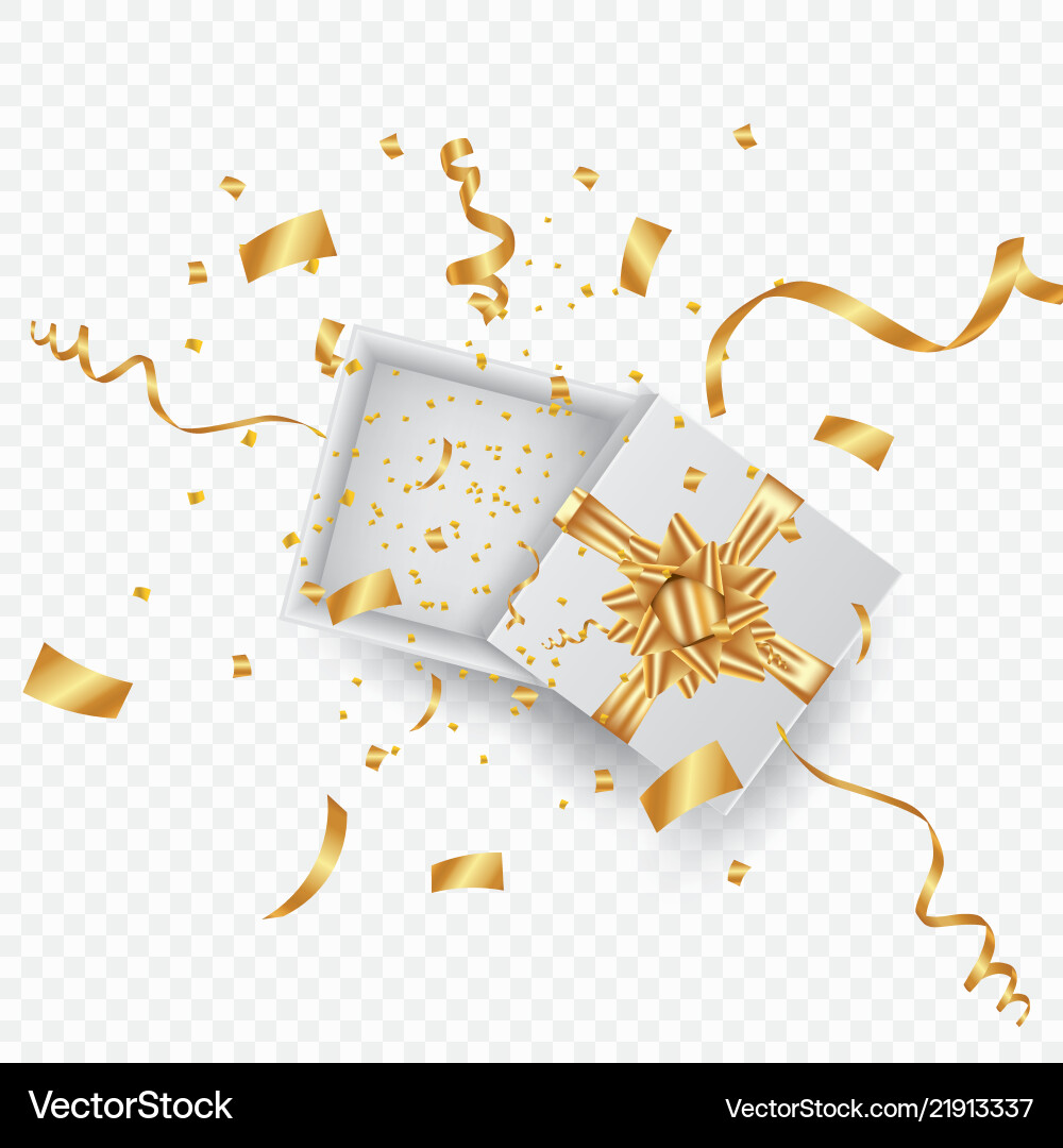 Open 3d realistic gift box with gold ribbon and Vector Image