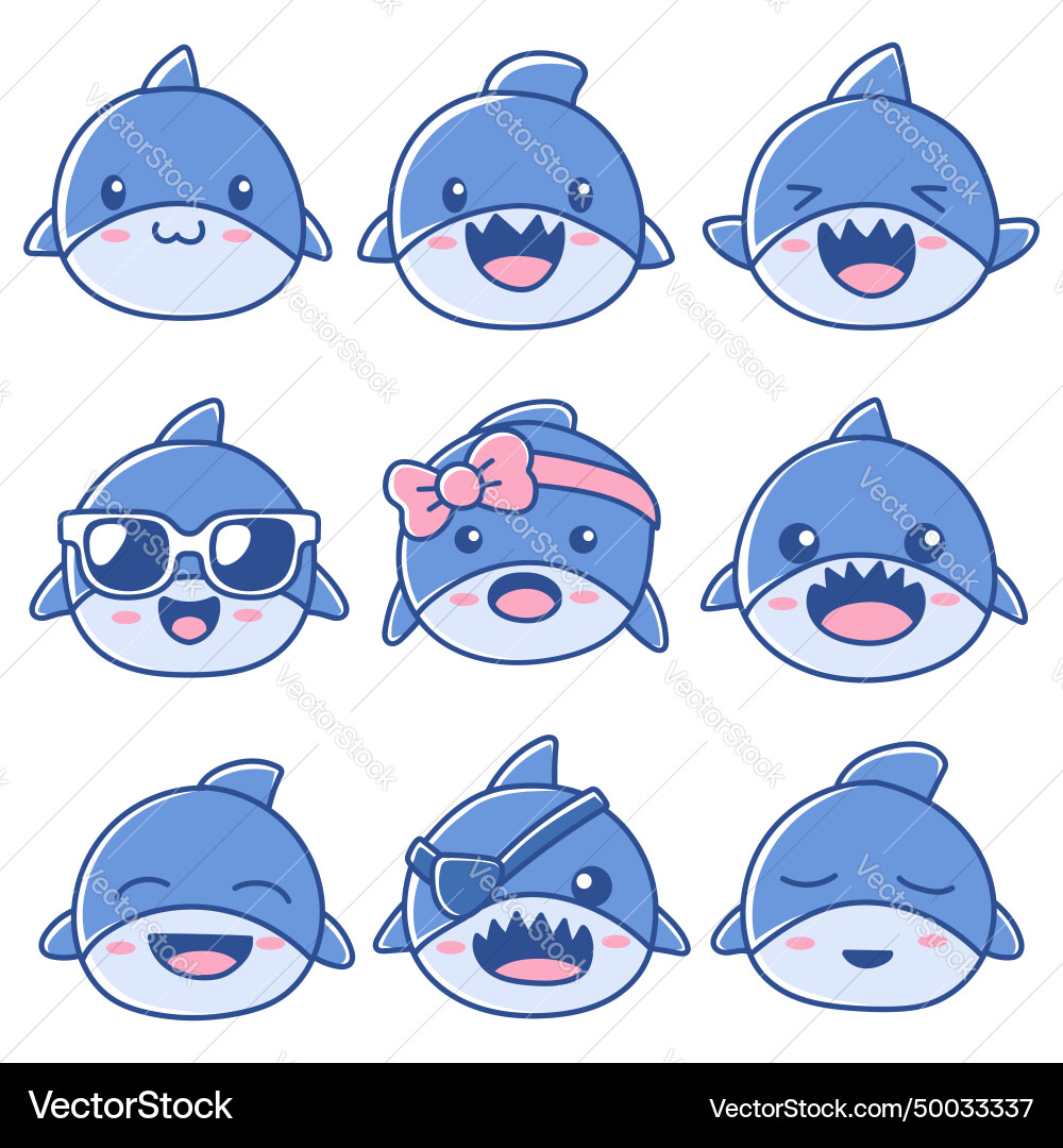 Set cute sharks Royalty Free Vector Image - VectorStock