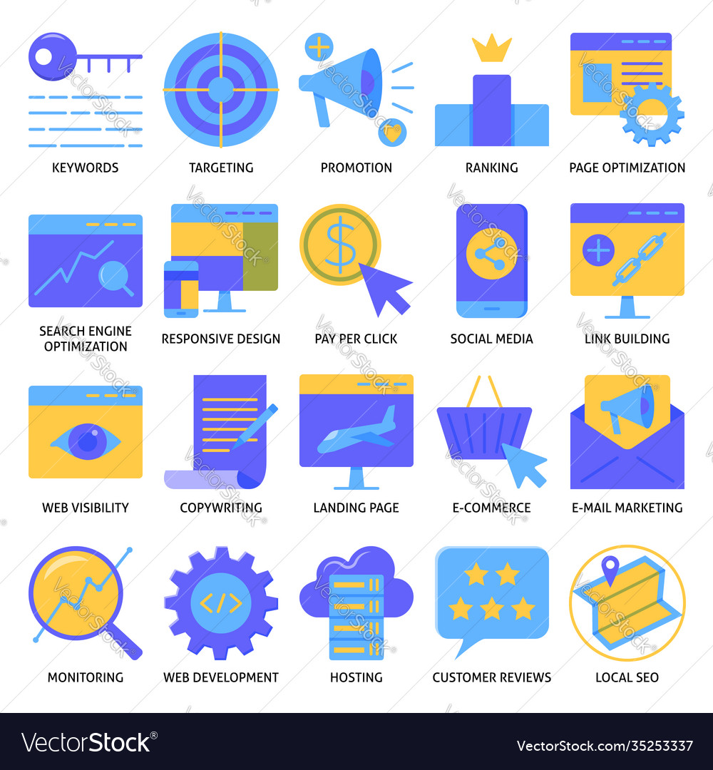 Website optimization icon set in flat style Vector Image