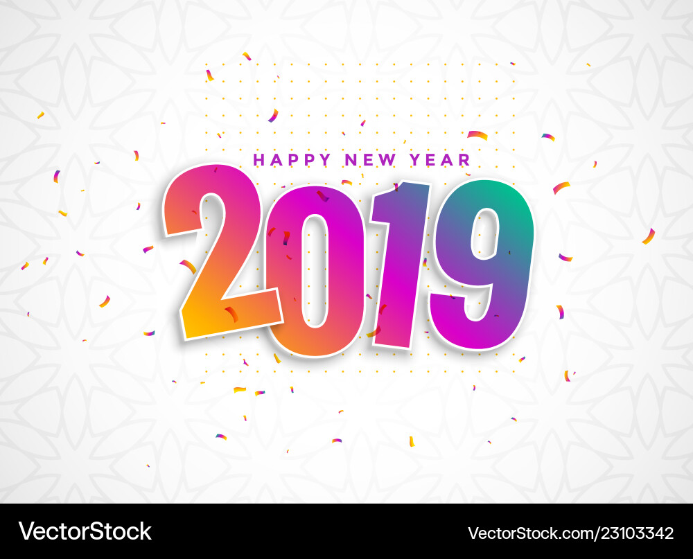 Colorful 2019 in 3d style with confetti Royalty Free Vector