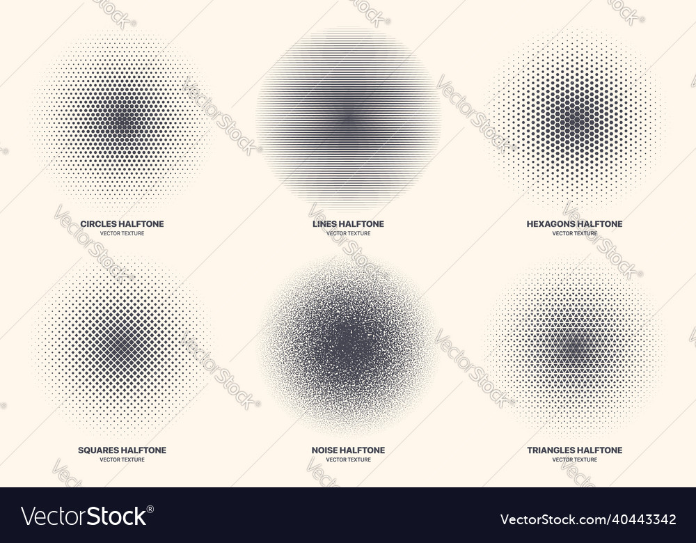Different Variations Halftone Textures Set Vector Image