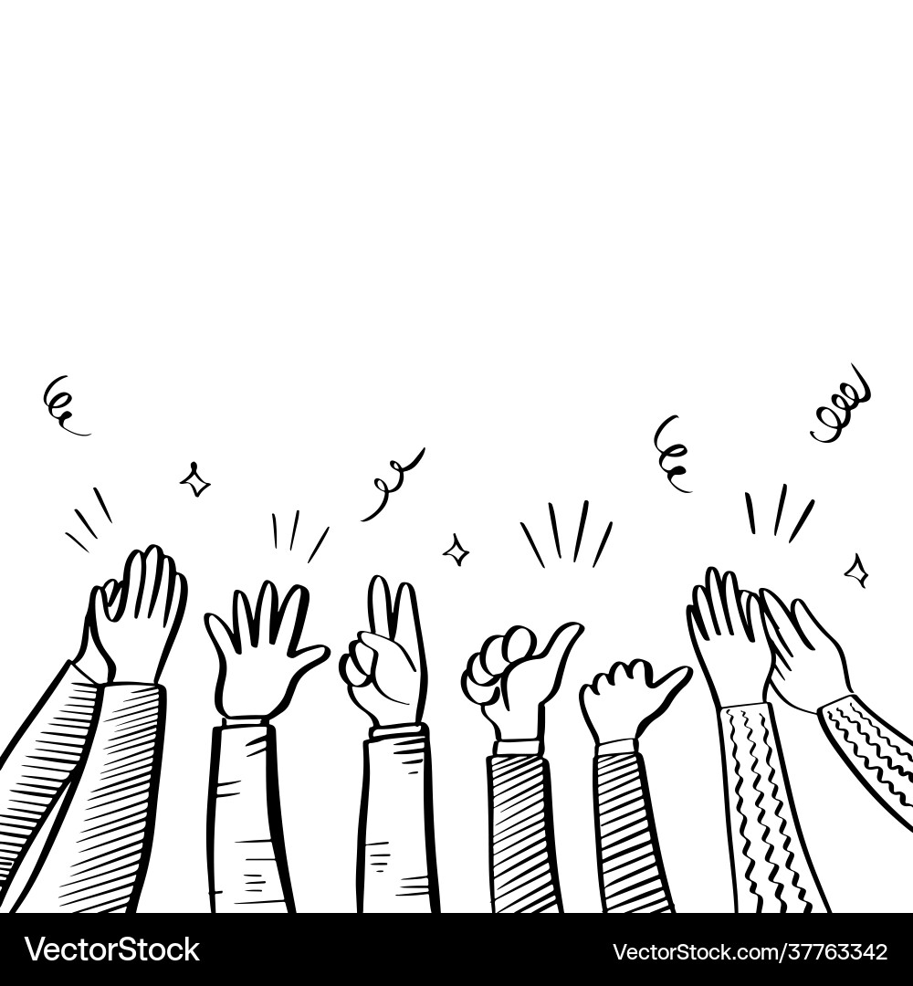 Hand drawn sketch style applause thumbs up Vector Image