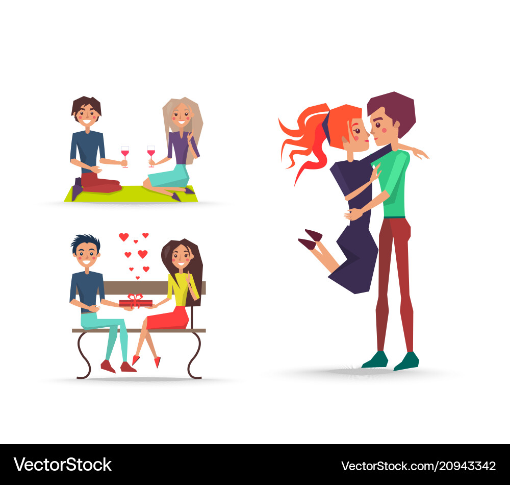 Three couples in love on valentines day on white Vector Image