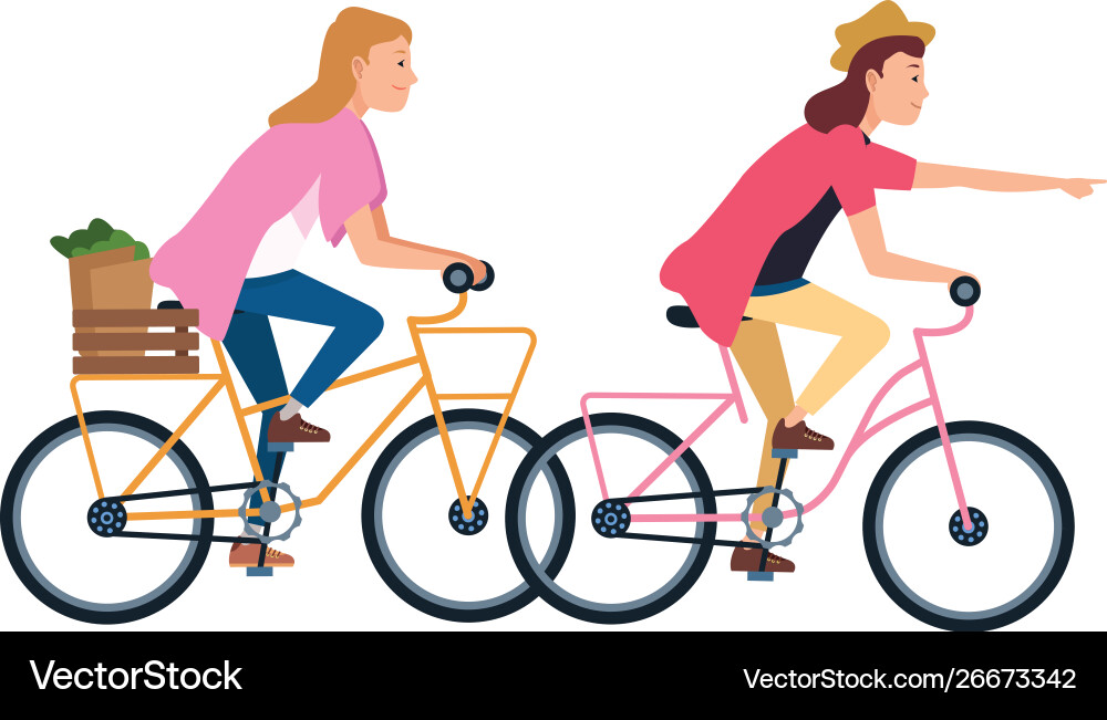 Young people riding bicycles cartoon Royalty Free Vector