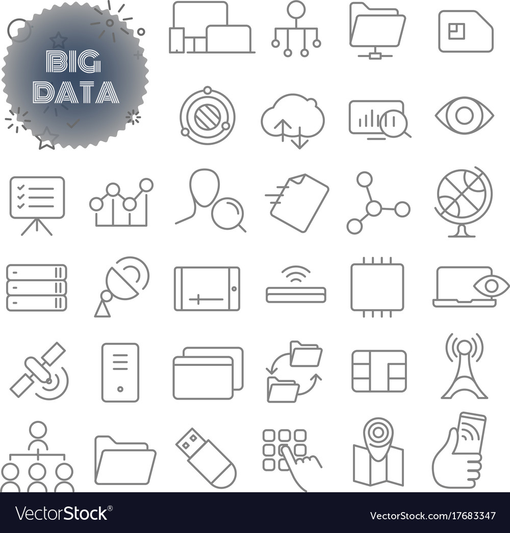 Big data outline icon set pictogram Royalty Free Vector