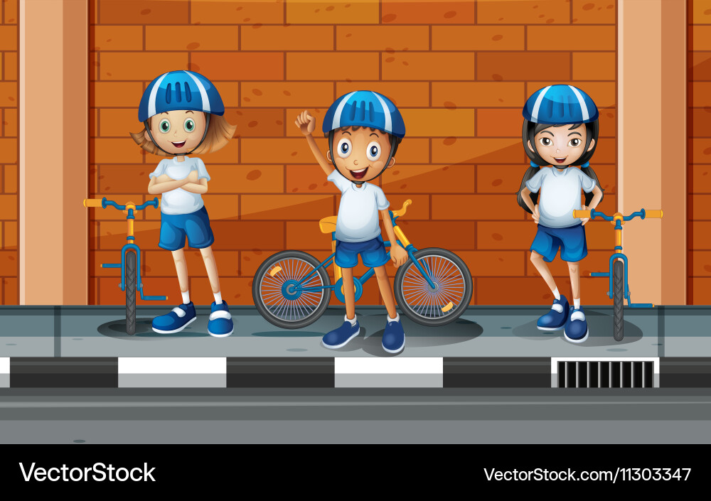 Children riding bicycle on road Royalty Free Vector Image