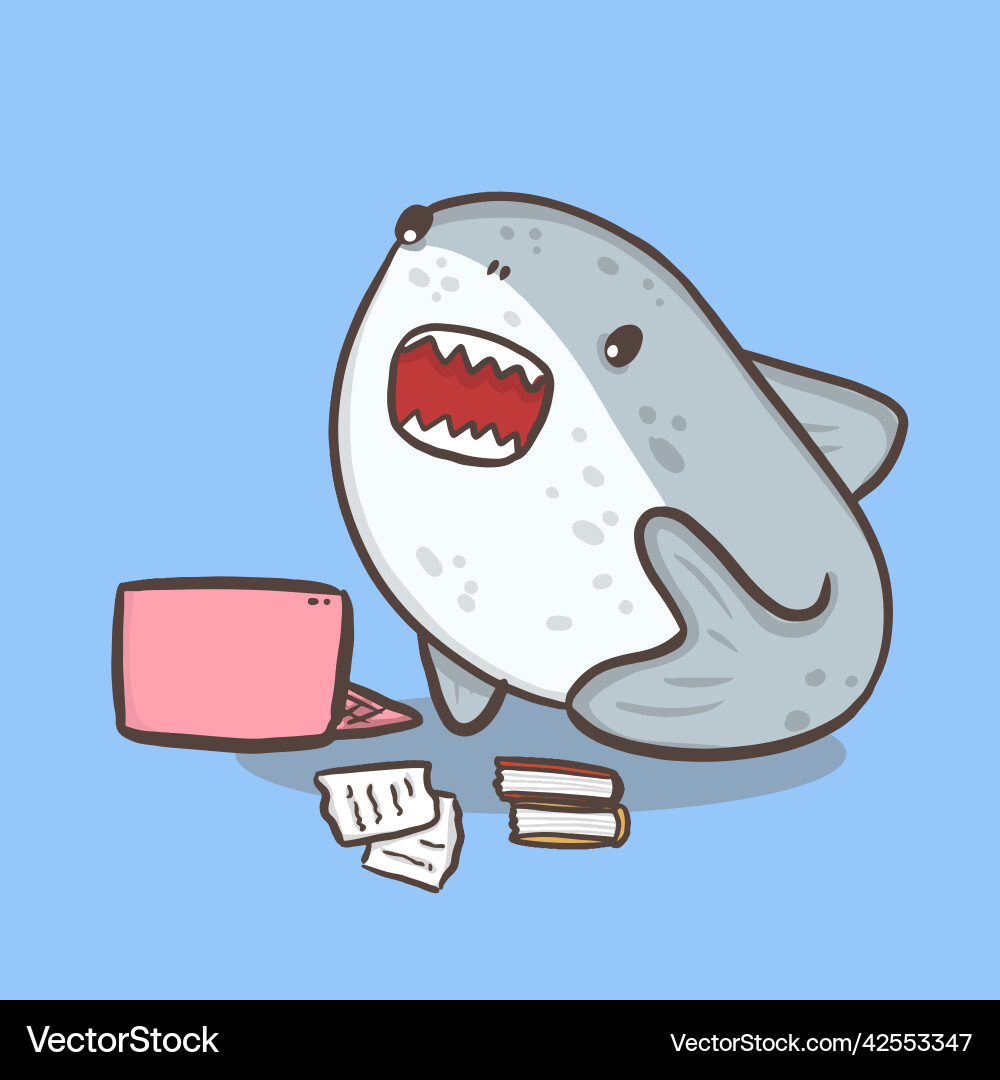 Cute shark cartoon student animal think and study Vector Image