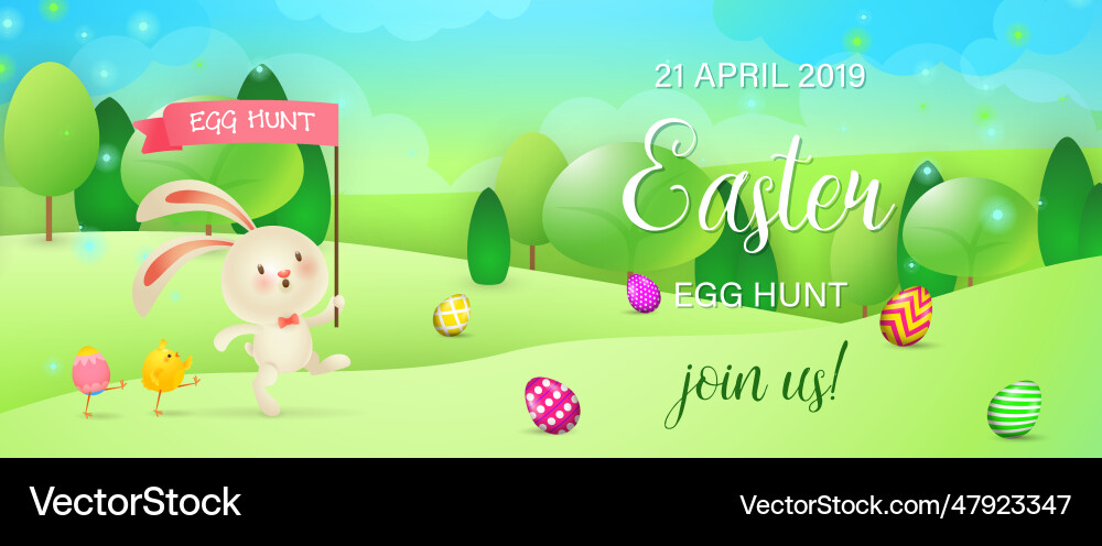 Easter egg hunt festive banner design cute bunny Vector Image