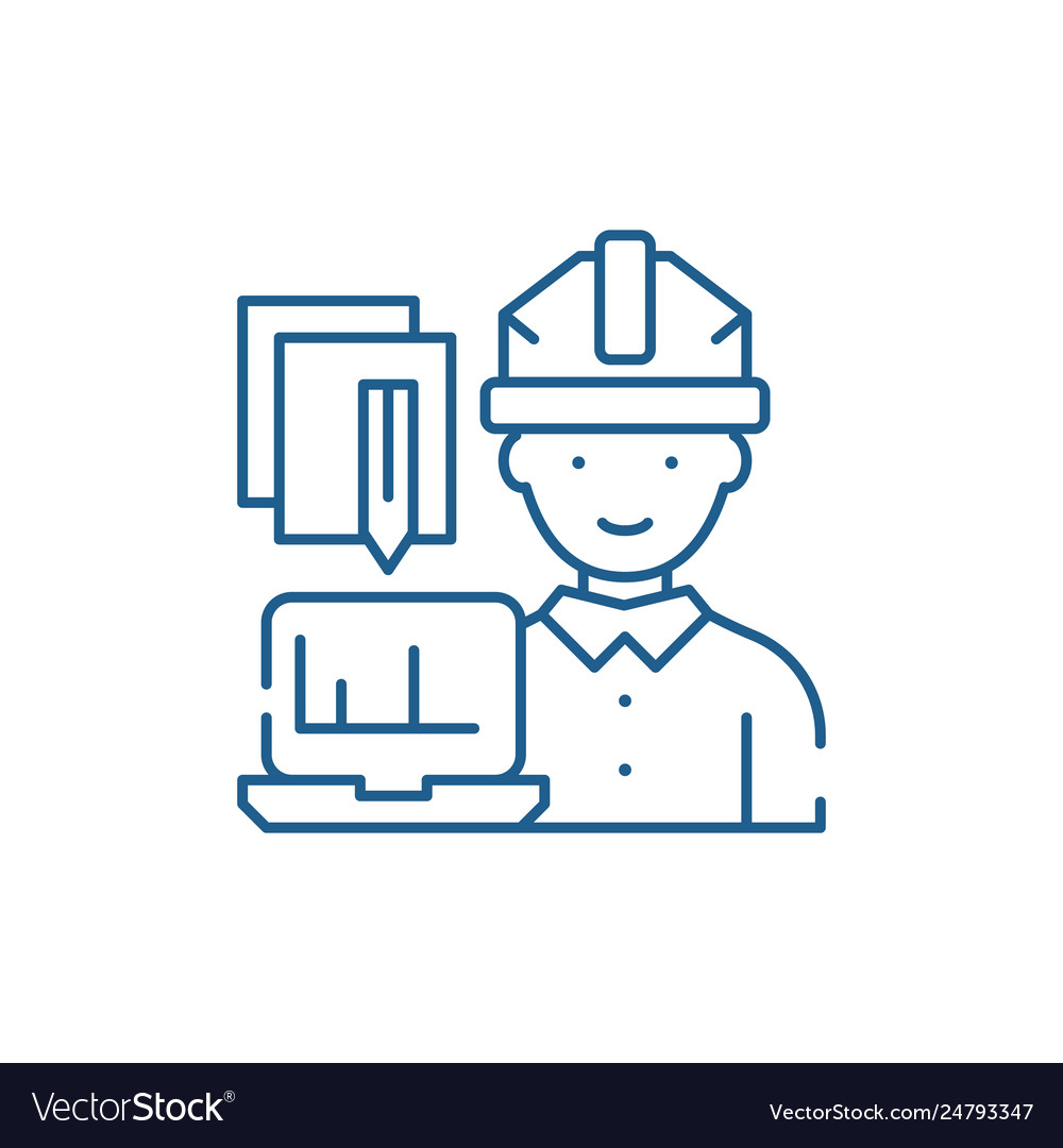 Engineer and computer line icon concept Royalty Free Vector