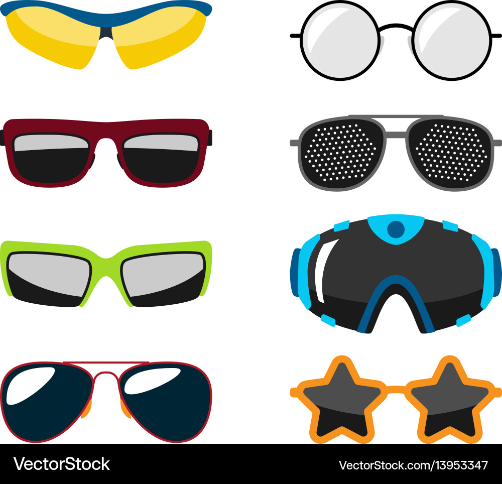 Fashion set sunglasses accessory sun spectacles Vector Image