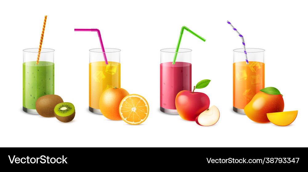 Fruit smoothies realistic glasses with juices Vector Image