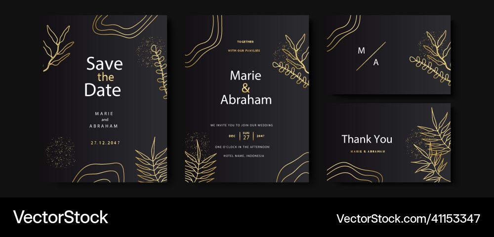 Gold flower wedding invitation card template set Vector Image