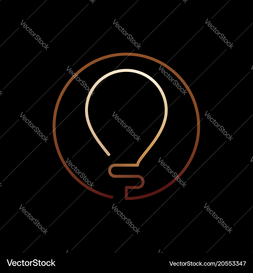 Golden glowing continuous line bulb logo on black Vector Image