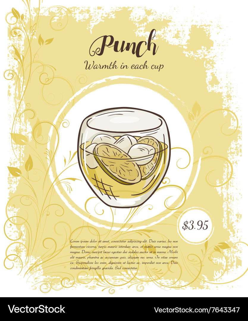 Hand drawn of drinks menu pages with cup punch Vector Image