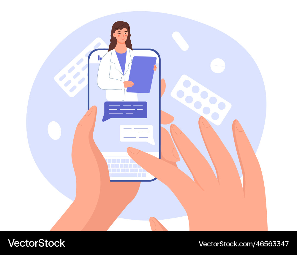Patient talking to doctor at phone Royalty Free Vector Image