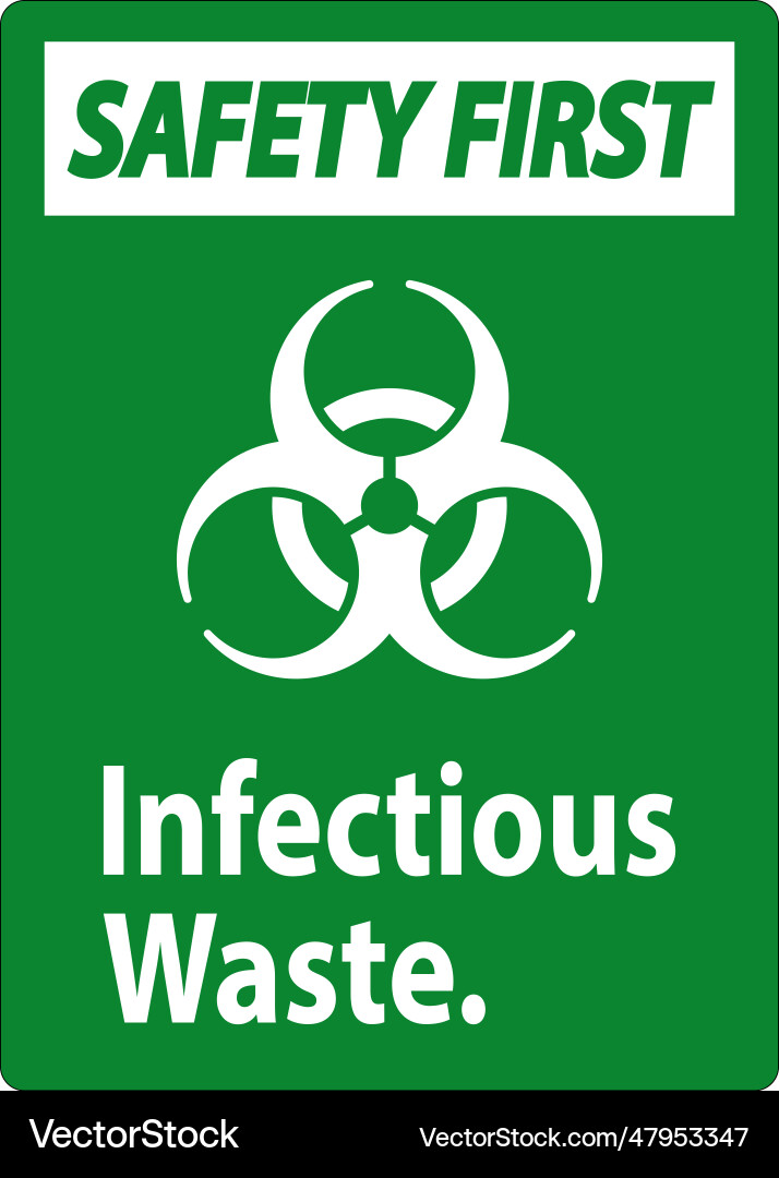 Safety first label infectious waste sign Vector Image