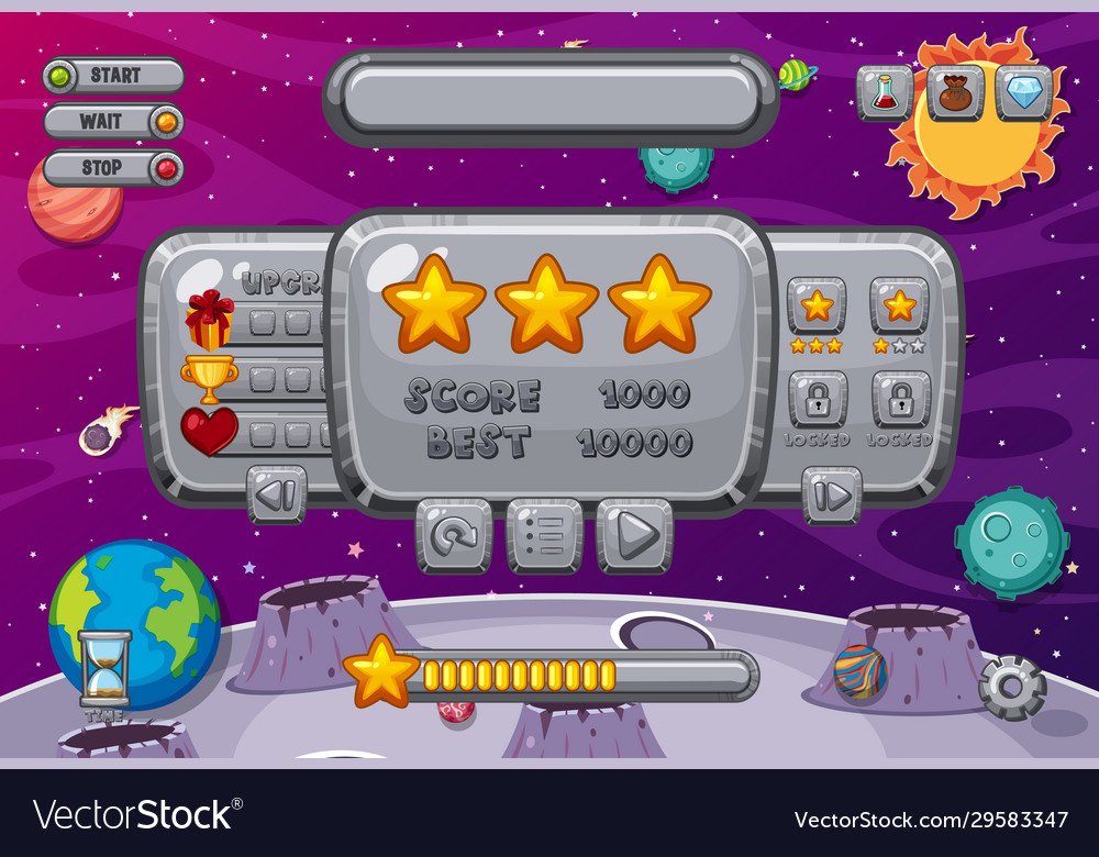 Screen template for computer game with space theme