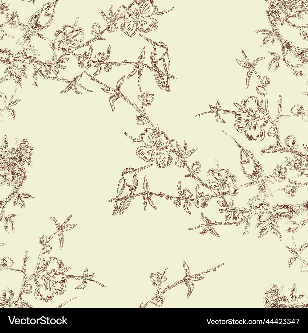 Seamless pattern of outlines hummingbirds Vector Image