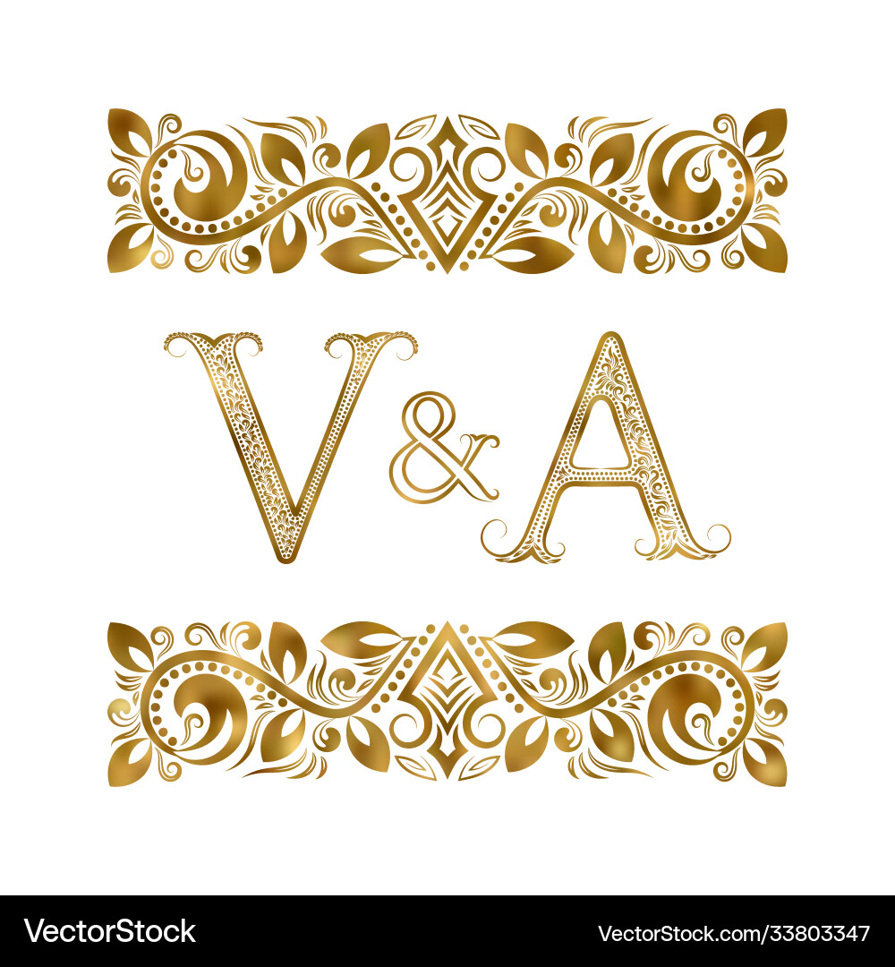 V and a vintage initials logo symbol letters Vector Image