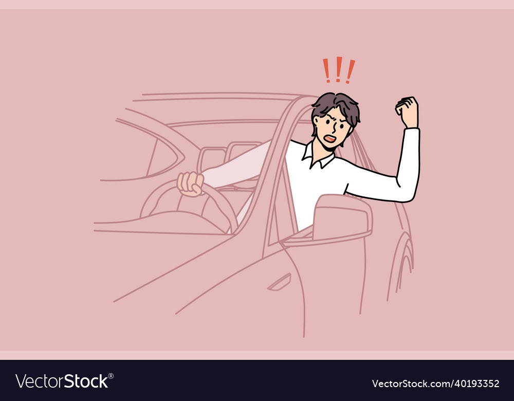 Aggressive male driver honk in horn in car Vector Image