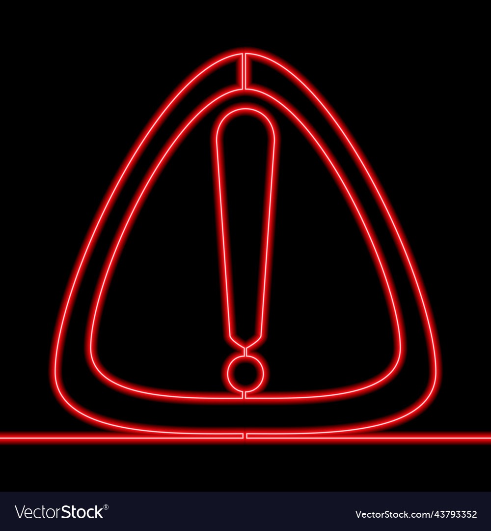 Continuous line triangular exclamation point neon Vector Image