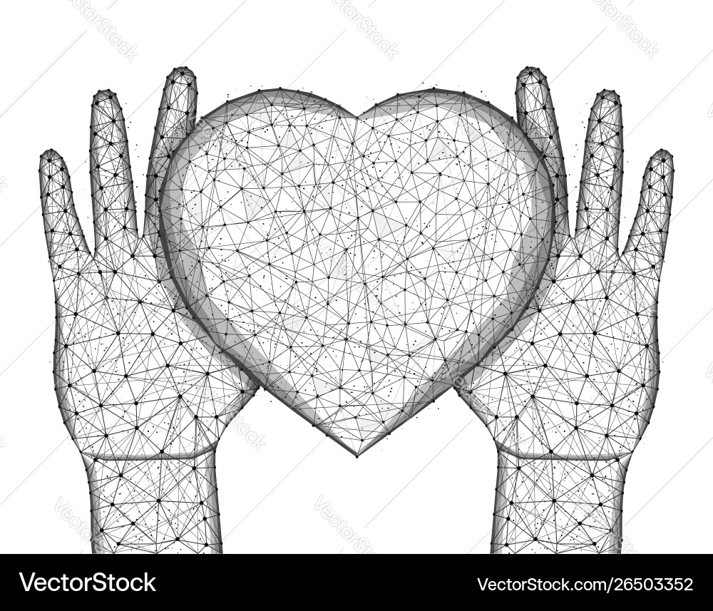 Human hands and a heart symbol low poly design Vector Image