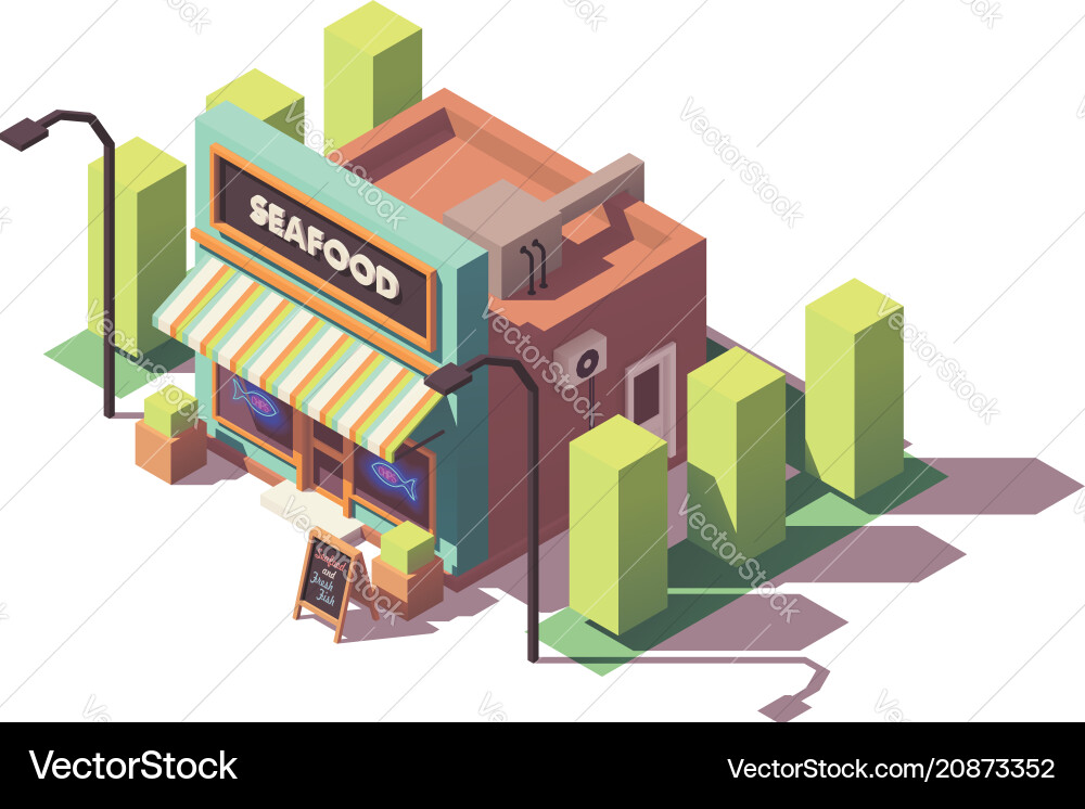 Isometric fish and seafood shop Royalty Free Vector Image