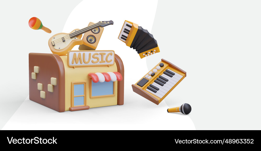 Musical instrument shop realistic building Vector Image