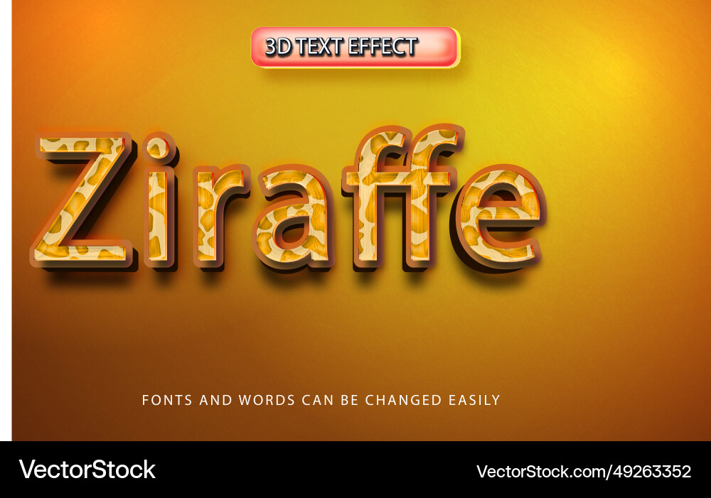 Ziraffe animal 3d editable text effect style Vector Image